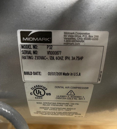 Midmark Power Air P32 Oilless Compressor – Pre-Owned Dental Inc.
