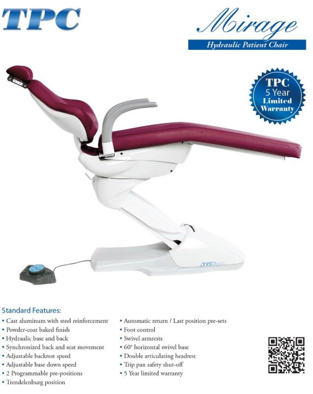(NEW) TPC Mirage Hydraulic Patient Chair – Pre-Owned Dental Inc.